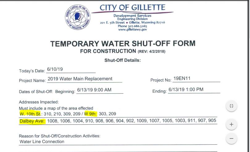 Temporary Water Shut-Off – June 13th, 2019 – Basin Radio